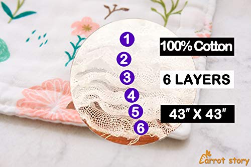 Carrot story 6 Layers 100% Cotton Premium Muslin Swaddle Blanket 43" X 43" Multipurpose Soft Toddler Blanket for Baby Shower (Smart Fox)