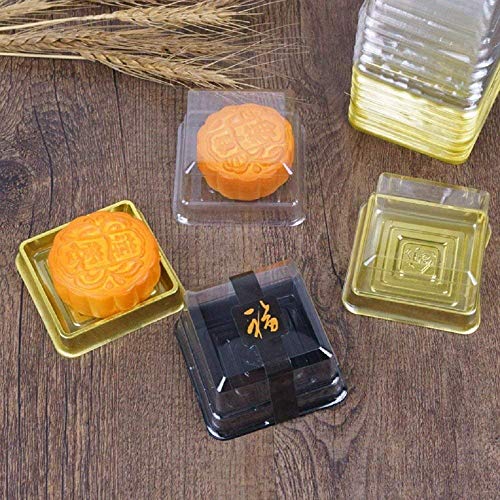 50 Pack Gold bottom Clear cover plastic mini cake box - muffin box - moon cake box - mung bean cake snow Mei Niang box(bottom 2 1/4 Inch X high 1-1/2 Inch)