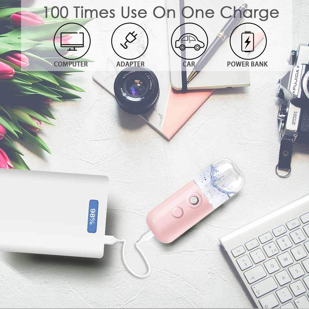 GIVERARE Nano Facial Steamer, Handy Mini Mister, USB Rechargeable Mist Sprayer, 30ml Visual Water Tank Moisturizing&Hydrating for Face, Daily Makeup, Skin Care, Eyelash Extensions-Pink