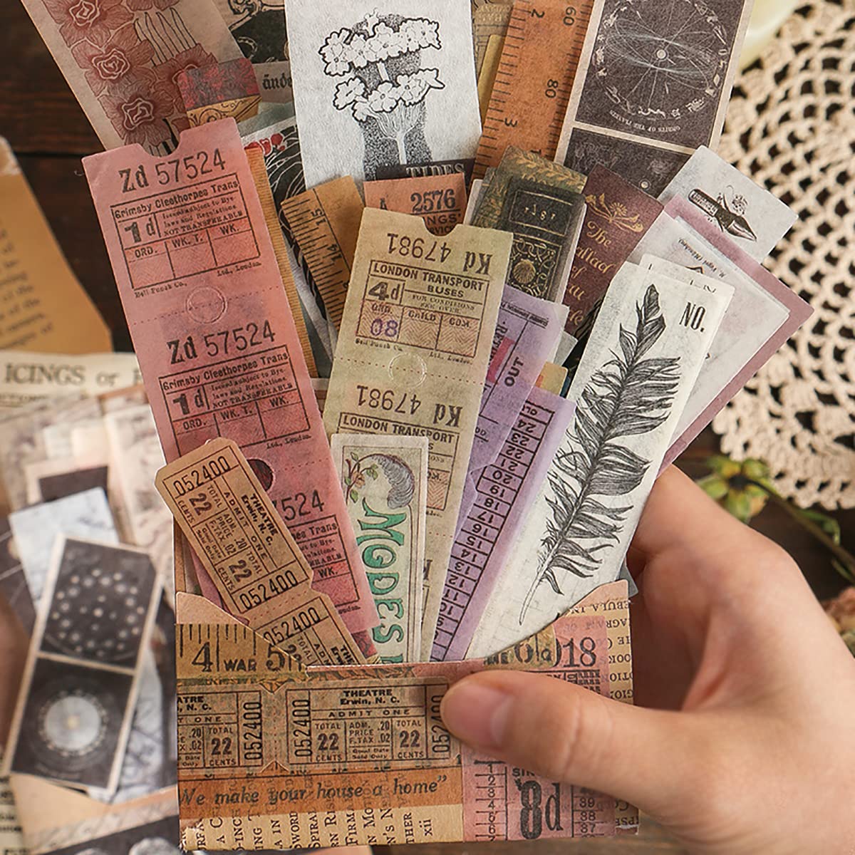 200 Pieces Ephemera Pack, Vintage Scrapbook Supplies Pack, 100% Retro Washi Sticker for Scrapbooking Junk Bullet Journaling Collage Diary Album, Art Craft Gift, The Epoch