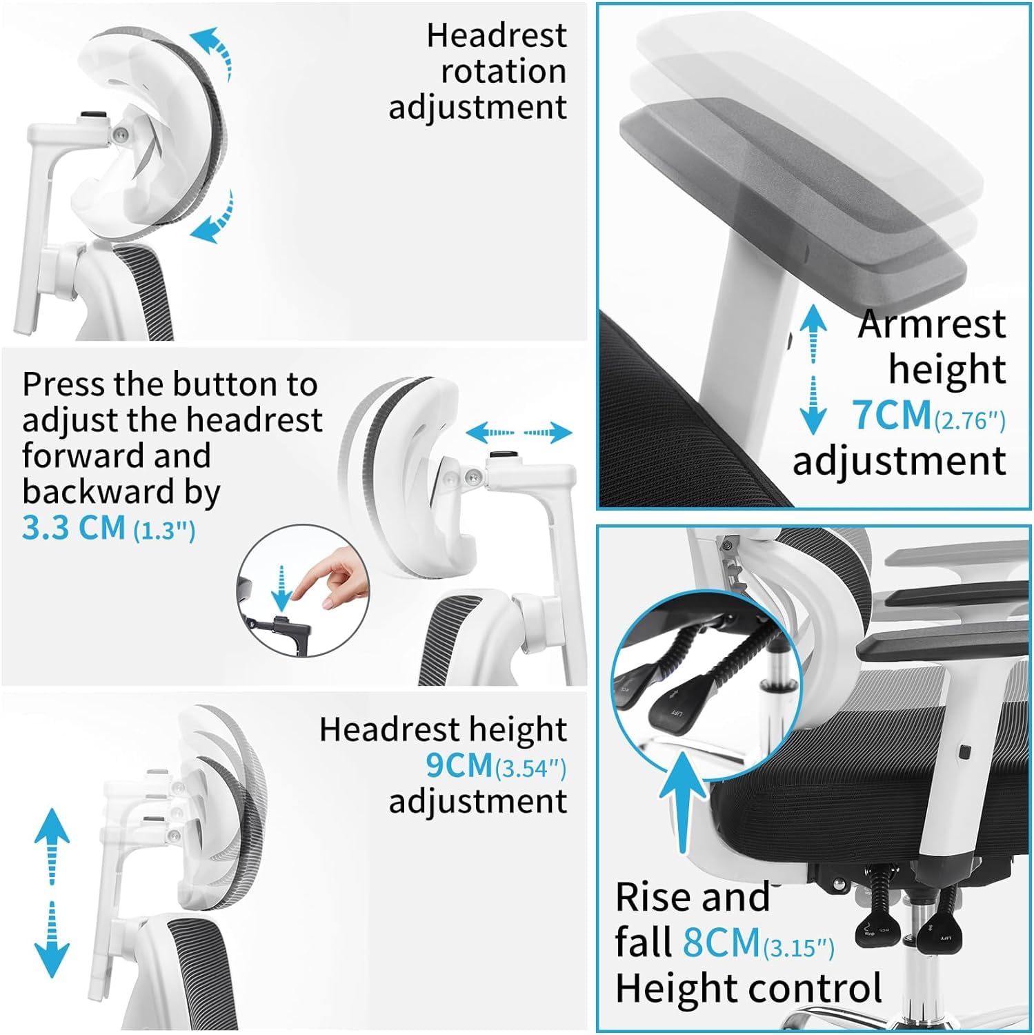 ACCHAR Desk Office Chair,Ergonomic High Back Computer Chair,Big and Tall Reclining Comfy Chair,Lumbar Support Breathable Mesh Swivel Chair with Adjustable Armrests (White and Black)