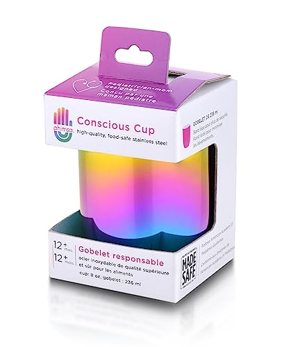 Ahimsa Stainless Steel Concious Cup | 8 Ounce Cup | Toddler Dishware | No Plastic | 100% BPA Free | Dishwasher Safe (Rainbow)