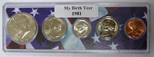 1981-5 Coin Birth Year Set in American Flag Holder - Seller Uncirculated