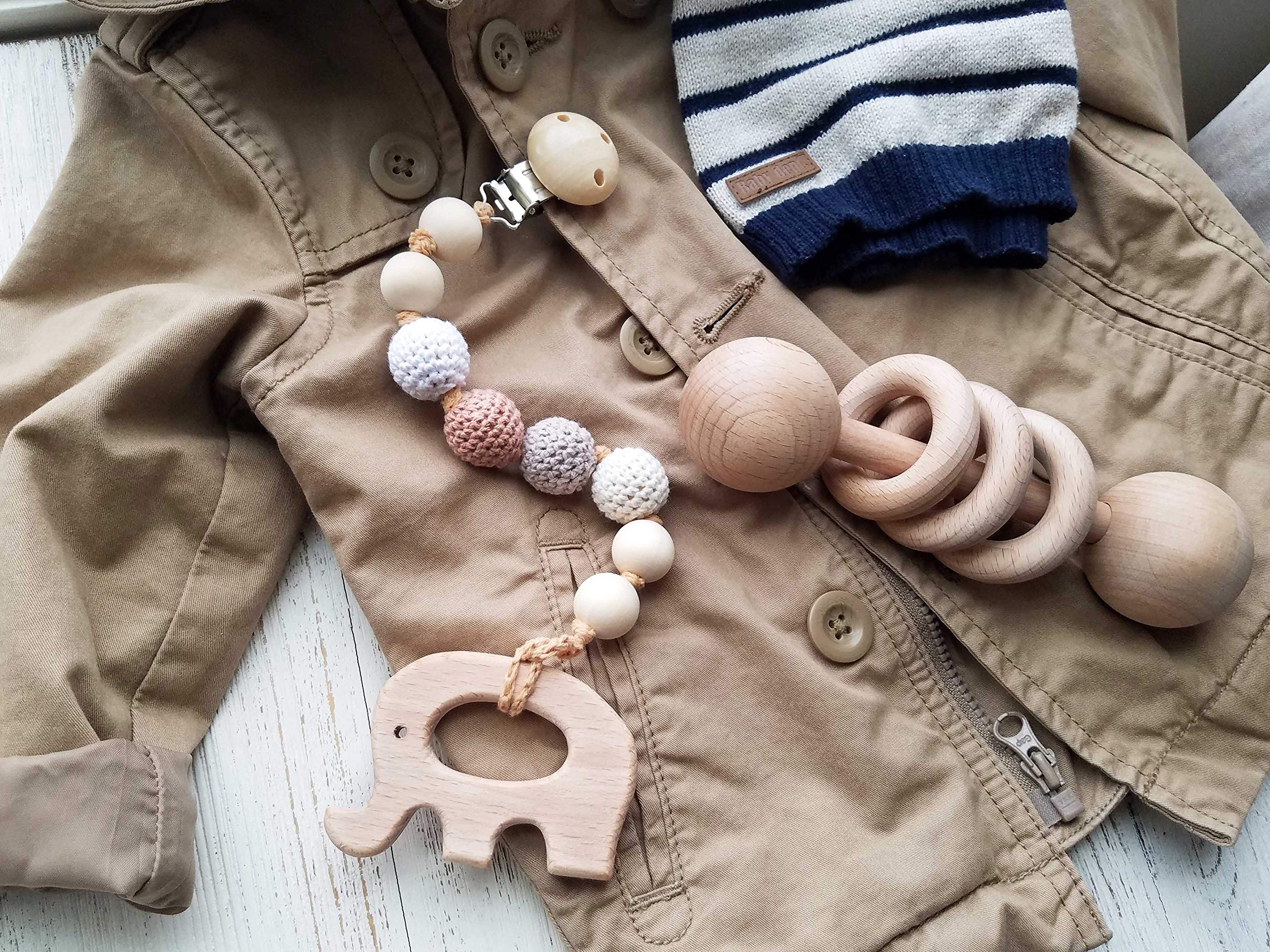 Baby Wooden Toy Rattle Natural Untreated 3 Ring Wooden Teether Toy Montessori Small Wooden Classic Baby MarcusRattle