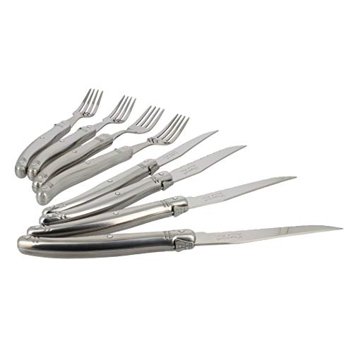 Laguiole 8-Piece Stainless Steel Forks & Steak Knife Set – 4 Steak Knives & 4 Steak Forks Silverware Set – Smooth Cut Serrated Knife Blade – Dishwasher Safe, Luxurious Steak Knives and Fork Set