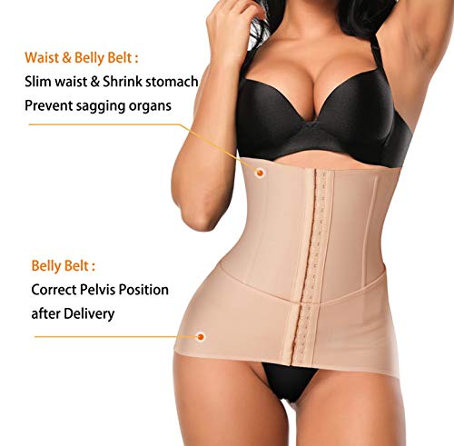 BRABIC 2 in 1 Postpartum Belly Wrap Girdle Pelvis Belt Waist Trainer Tummy Control Shapewear for Women (Beige, L)