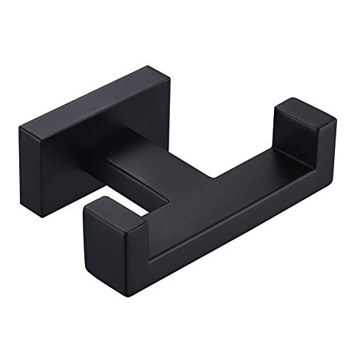 APLusee Double Robe Towel Hook, Stainless Steel Square Dual Coat Hook, Utility Bath Kitchen Storage Hanger Holder, Matte Black…