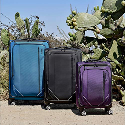 American Tourister Zoom Turbo Softside Expandable Spinner Wheel Luggage, Black, Checked-Medium 25-Inch