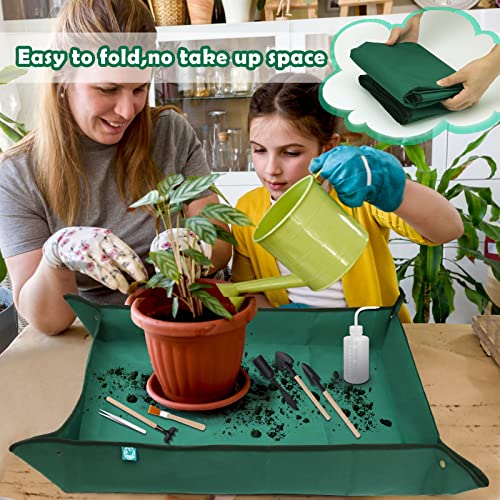 Anglekai Oxford Fabric Plant Repotting Mat 43.3" x 29.5", Waterproof Gardening Transplanting Potting Mat for Indoor, with 7Pcs Succulent Plant Tools Kit with Tarp Mat for Plant