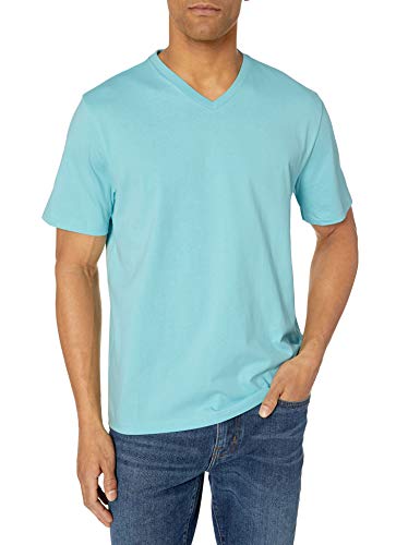 Amazon Essentials Men's Regular-Fit Short-Sleeve V-Neck T-Shirt, Pack of 2, Aqua Blue/White, XX-Large