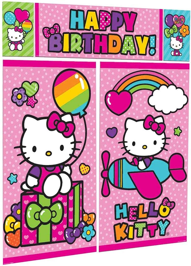 Amscan 670369 Scene Setters® Wall Decorating Kit | Hello Kitty Rainbow Collection | Birthday 59" x 65" 5 per package