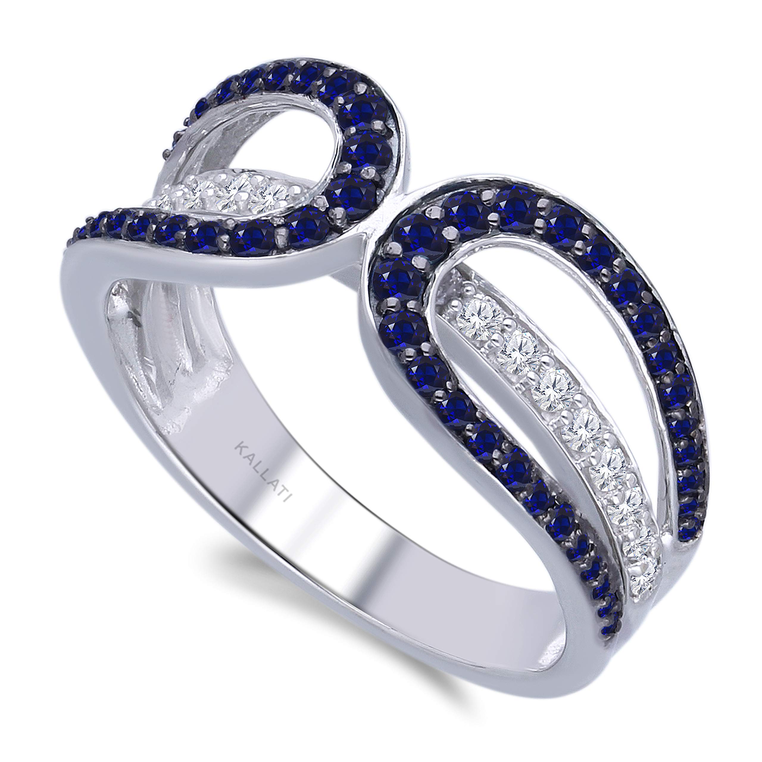 14K White Gold Sapphire and 1/4 Cttw Round Diamond Three Band Pavé Ring (G-H Color, SI1-SI2 Clarity) - Size 7