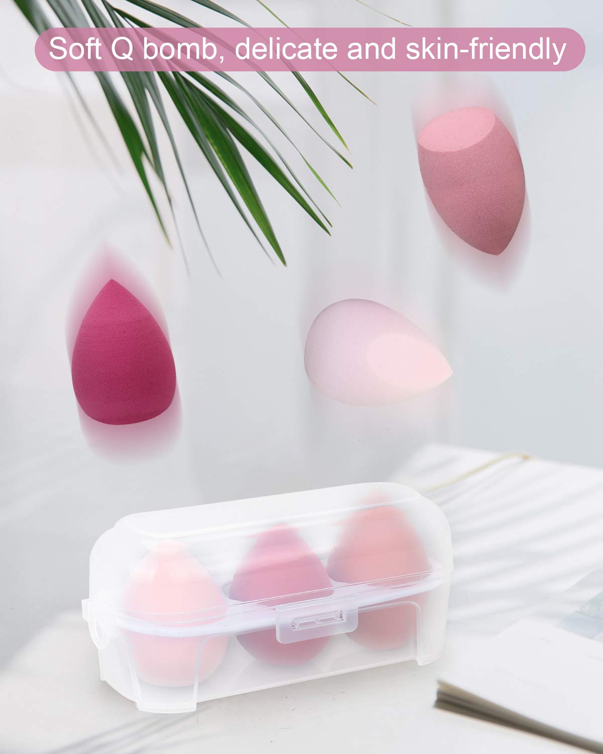 Makeup Sponge Case Blender Beauty Foundation Holder Blending Sponge Egg Set Makeup Sponge Wet And Dry Storage Box Egg Sponge Organizer Stocking Stuffers Gift for Women (3pcs-Pink series)