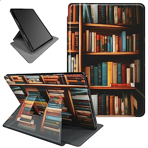 BFSEROBJ for Kindle Fire 7 Tablet Case 9th/7th Generation 2019/2017 Release 7 inch 360 Rotating Degree Stand Lightweight Protective Smart Cover with Auto Wake/Sleep - Bookshelf