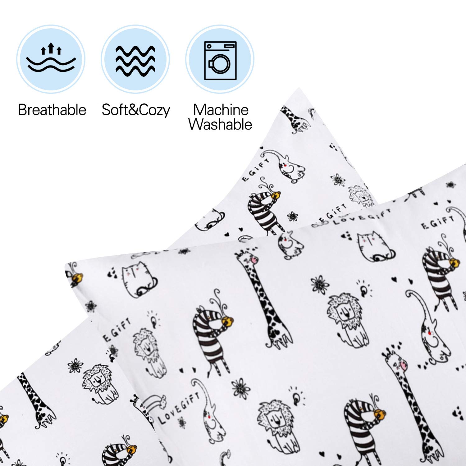 Kid Toddler Pillowcase 2 Pack - Organic Cotton Toddler Travel Pillow Case - Hypoallergenic Envelope Closure Girls Boys Pillow Cover for Sleeping, 14x20 inch