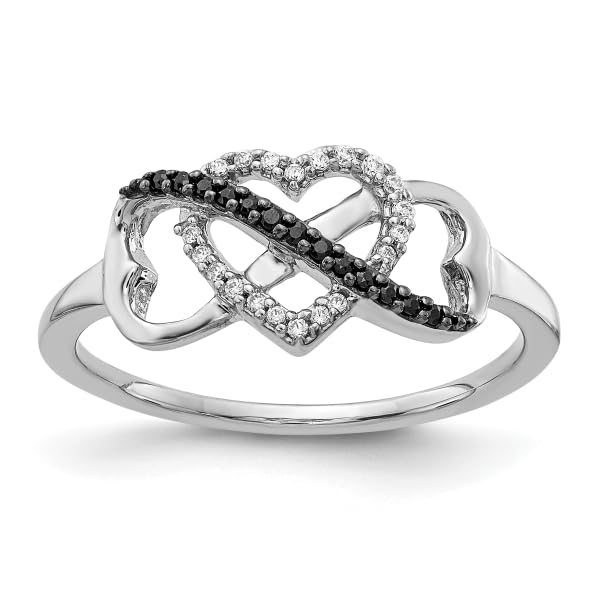 14K White Gold Black Diamond Infinity Twisted Love Knot Symbol Heart Woven Crisscross Band Statement Ring Size 7