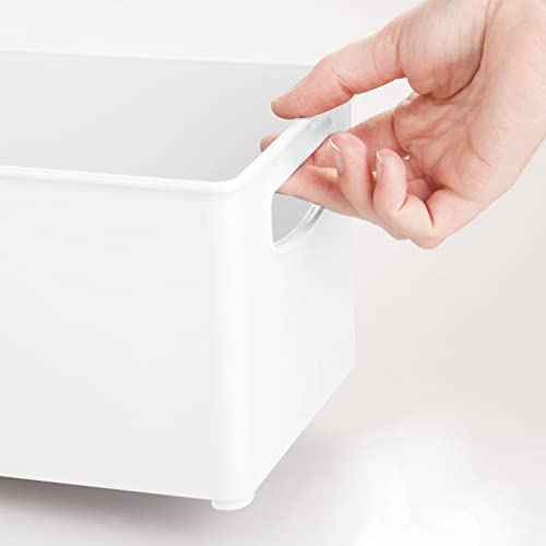 mDesign Plastic Video Game Organizer - Game Storage Holder Bin with Handles for Media Console Stand, Closet Shelf, Tower, and Bookshelves - Holds Disc, Video Games, Head Sets - 2 Pack - White