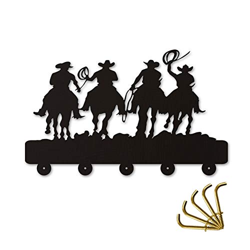 Wall Coat Hooks West Cowboy Silhouette Wooden Hook Wall Door Installation Clothes Coat hat Key Hook/Coat Rack/Wall Hook Modern Home Decoration Wall Stickers Kitchen Bathroom Towel Hook, Black(Long: