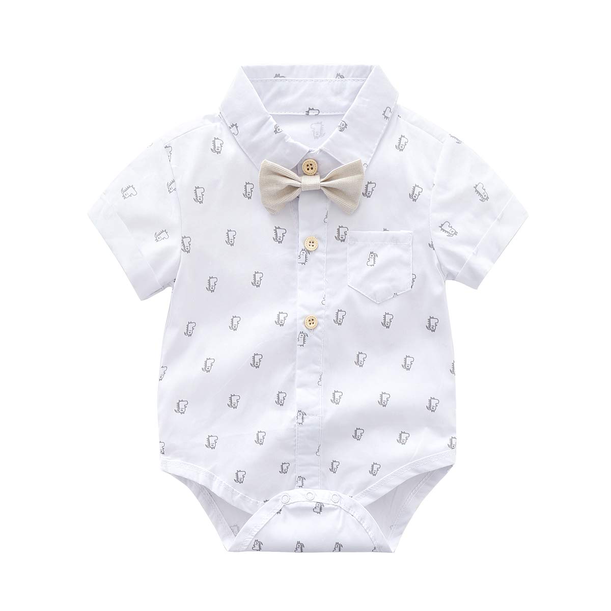 Baby Boys Gentleman Outfits Suits, Infant Short Sleeve Shirt+Bib Pants+Bow Tie Overalls Clothes Set