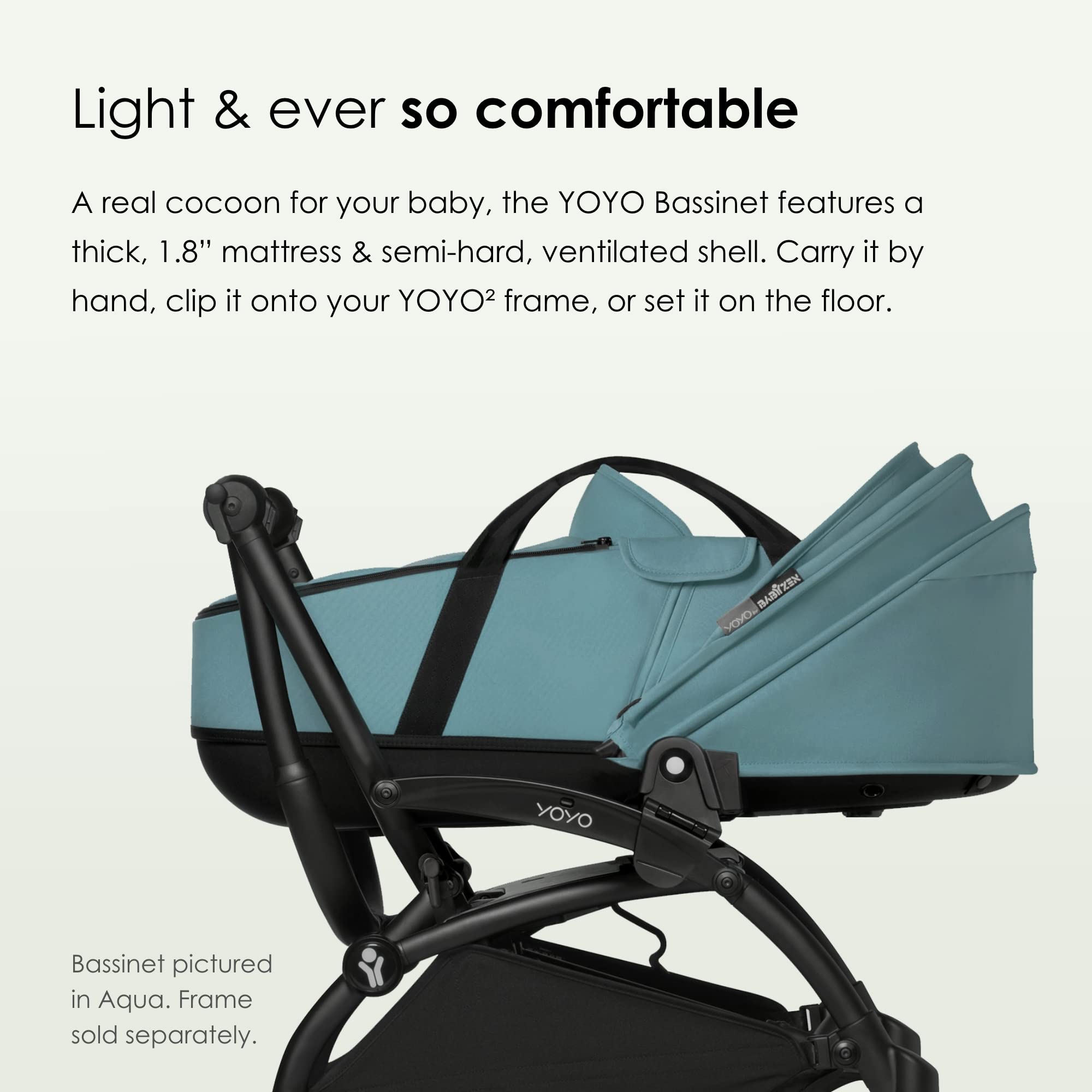 Babyzen YOYO 0+ Bassinet, Navy Blue - Includes Thick Double Mattress, Ventilated Shell & Canopy - Requires YOYO2 Frame (Sold Separately)