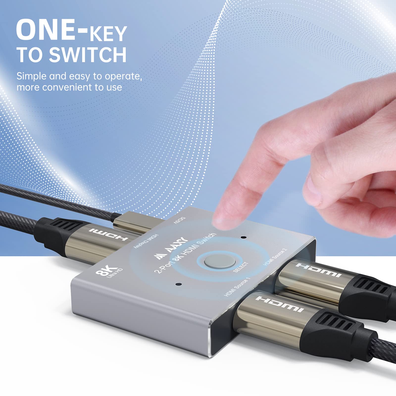 AAXY HDMI Switch 4k 120hz, Ultra Hd 8k High Speed 48gbps, HDMI 2.1 Directional Button Switch, 2 in 1 Out Supports 3D 8K@60Hz 4K@120Hz, Compatible for PS5 PS4 Projectors Monitor Blu-ray Player Xbox
