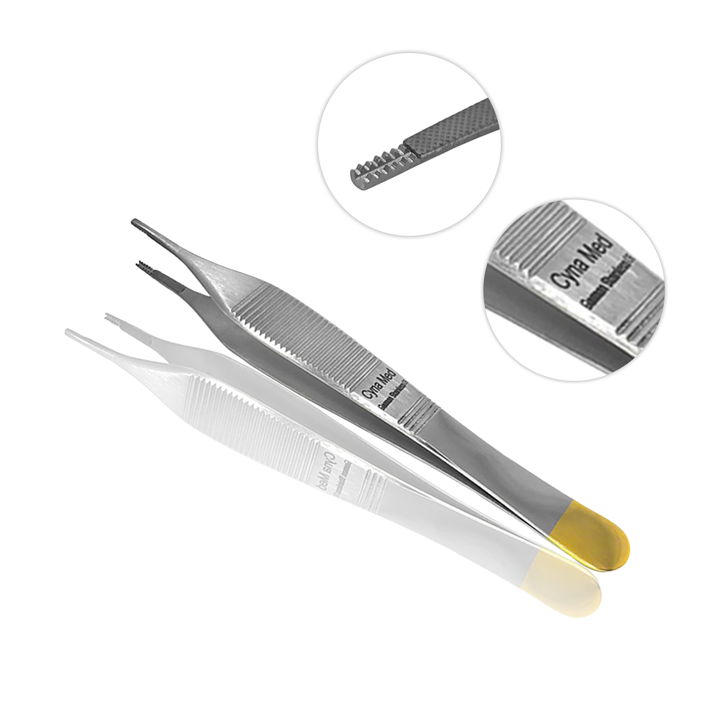 Cynamed T/C Adson Plastic Surgery Forceps 4.75" Straight Fine Point with Tungsten Carbide Inserts Surgical Veterinary Instruments with Gold Handle (9X9 Teeth, Adson Brown Forceps, TC)