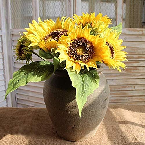 AMZALI Artificial Flowers Sunflowers Bouquet Centerpieces Real Touch Silk Fake for Wedding Bride Floral for Home Arrangement Decoration Garden Decor