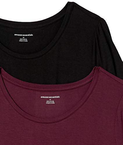 Amazon Essentials Women's Short-Sleeve Scoopneck Tunic, Pack of 2, Black/Burgundy, Medium