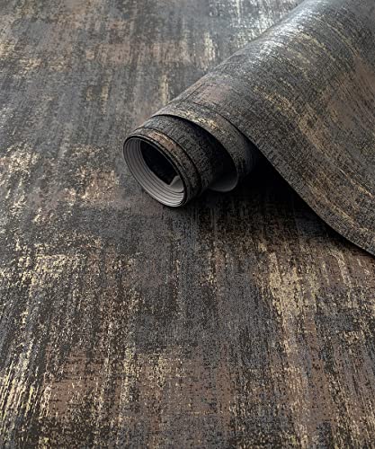 AMINAH DECO Charcoal Gold Classic Distressed Metallic Wallpaper Peel and Stick Wall Paper Texture Self Adhesive Cotact Wall Paper,20.5 in.W X 236.0 in. L