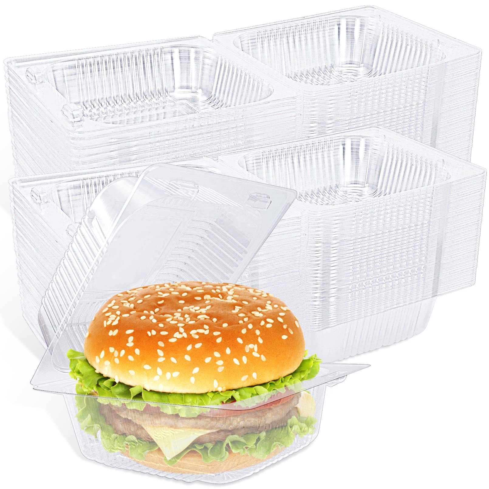60Pcs Clear Take out Containers,Plastic Hinged Food Container,Clear Cake Containers Square,Disposable Clamshell Dessert Container with Lids for Salads Sandwiches Hamburger Dessert (5.3x4.7x2.8 in)
