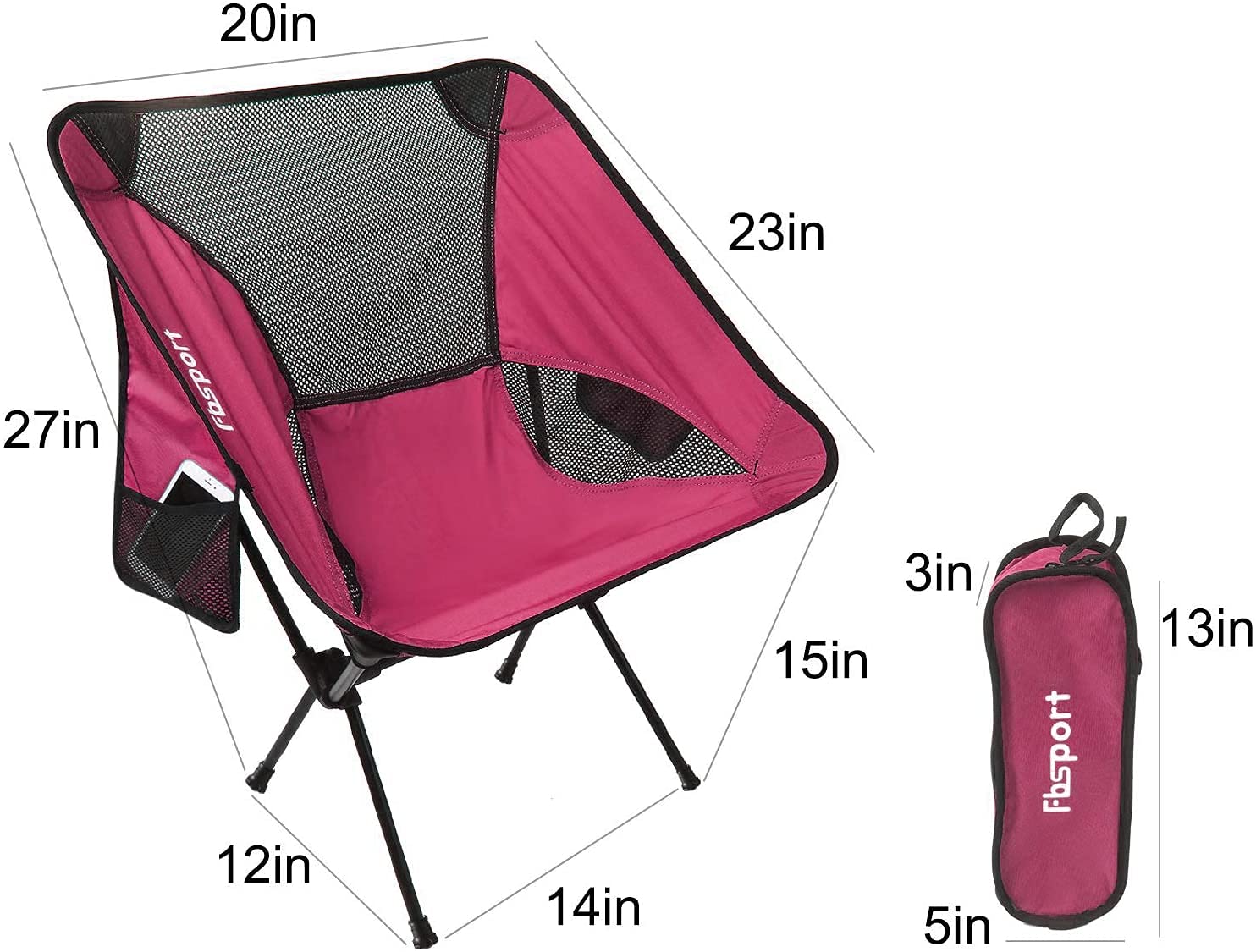 2 Pack Portable Camping Chairs Lightweight Folding Backpacking Chair Compact & Heavy Duty for Camp, Backpack, Hiking, Beach, Picnic, with Carry Bag