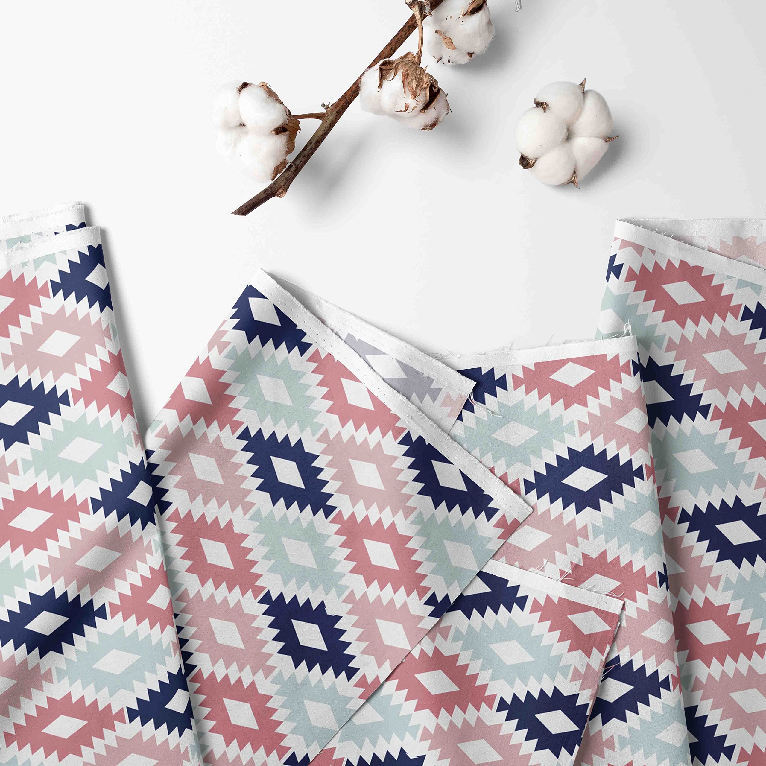 Bacati - 2 Pack Emma Aztec Kilim Printed Girls 100% Cotton Universal Baby US Standard Crib or Toddler Bed Fitted Sheets (Coral Mint Navy)