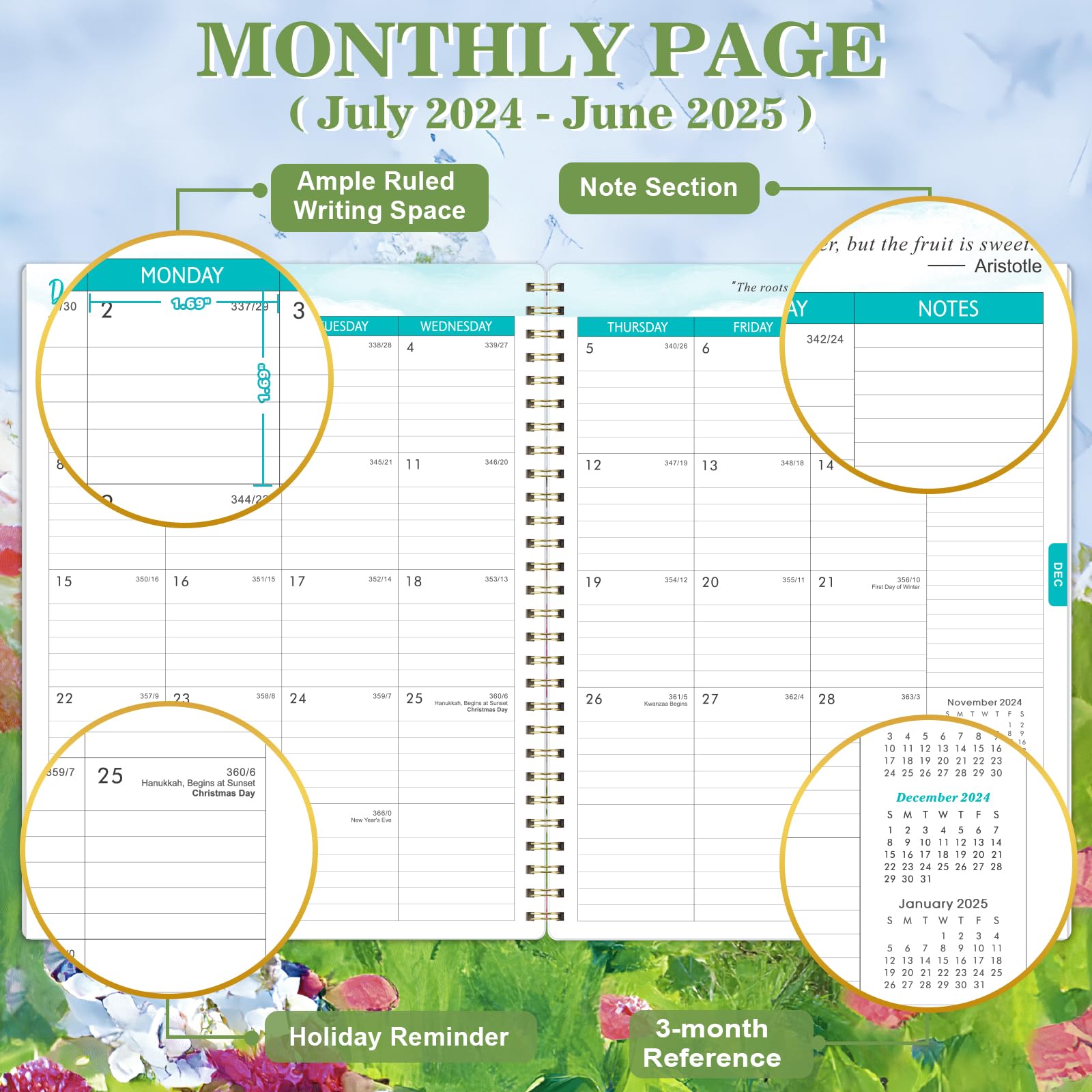 2024 Planner - Planner 2024, Jan 2024 - Dec 2024, Weekly and Monthly Planner, 8'' x 10'', Monthly Tabs, Holidays, Twin-wire Binding, Thick Paper, Check Boxes, Flexible Cover