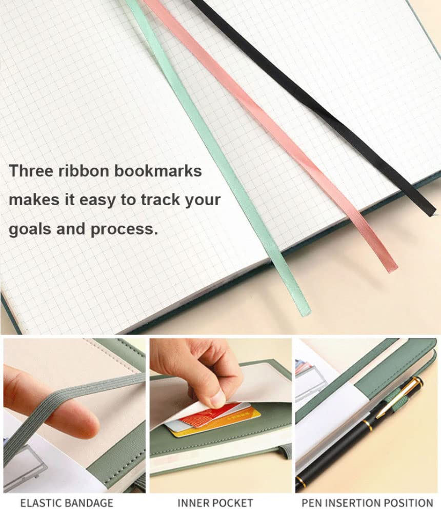 2024 Planner,12 Months Undated Monthly and Weekly Planners,Vegan PU Leather Hardcover A5 Agenda with Elastic Closure,Dotted Grid Pages,3 Bookmarks,Start Anytime - Green