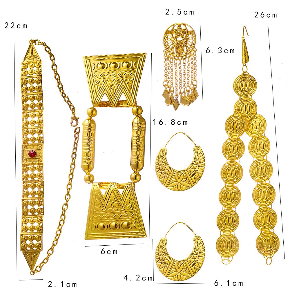2019 Latest Gold Color Red Stone Women Eritrean Traditional Wedding Jewelry Sets