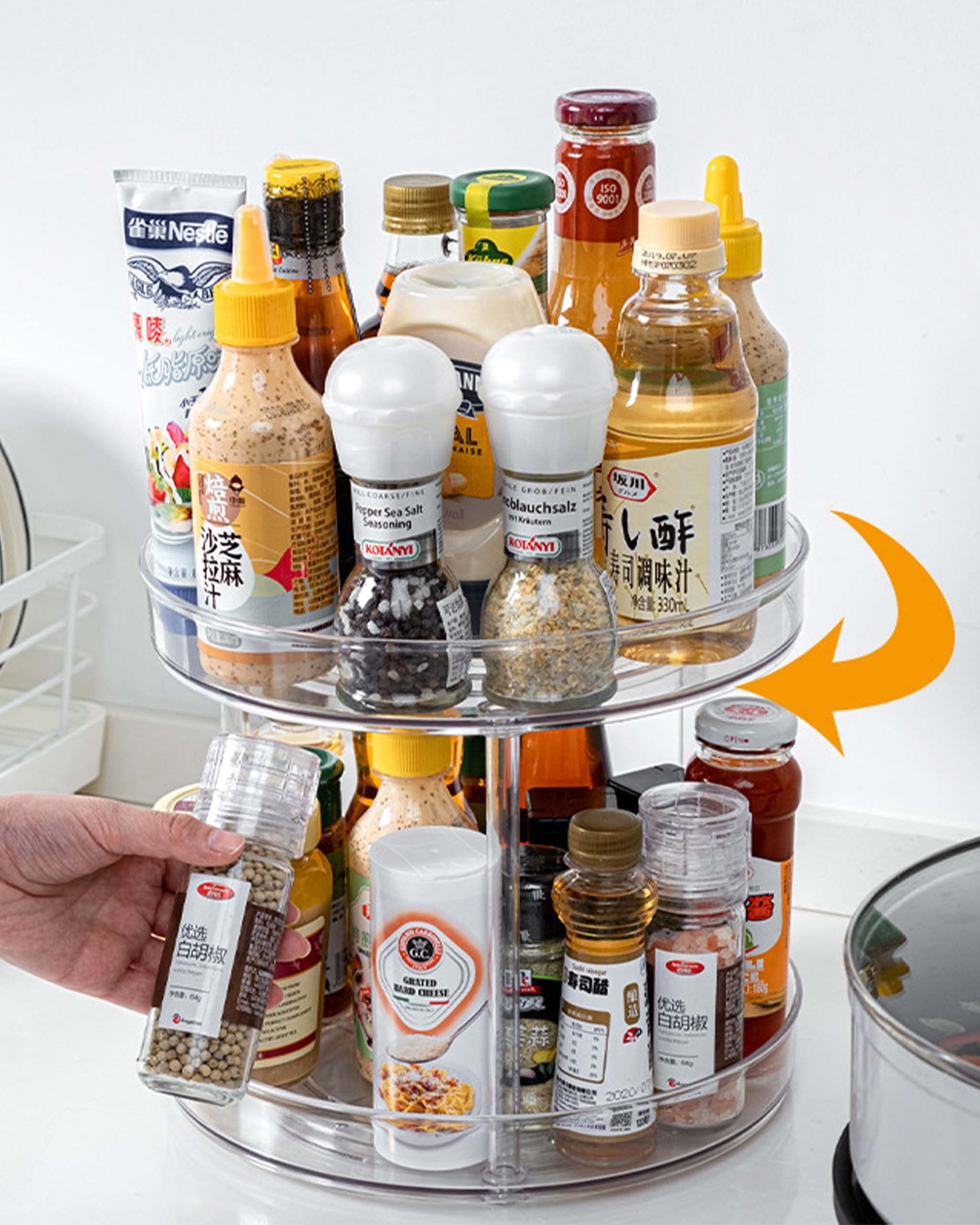 2 Tier Lazy Susan Organizer, 10.63-inch Large Non-Skid Turntable Spice Rack Organizer Clear Turntable for Countertop/Cabinet in Kitchen Bathroom and Pantry