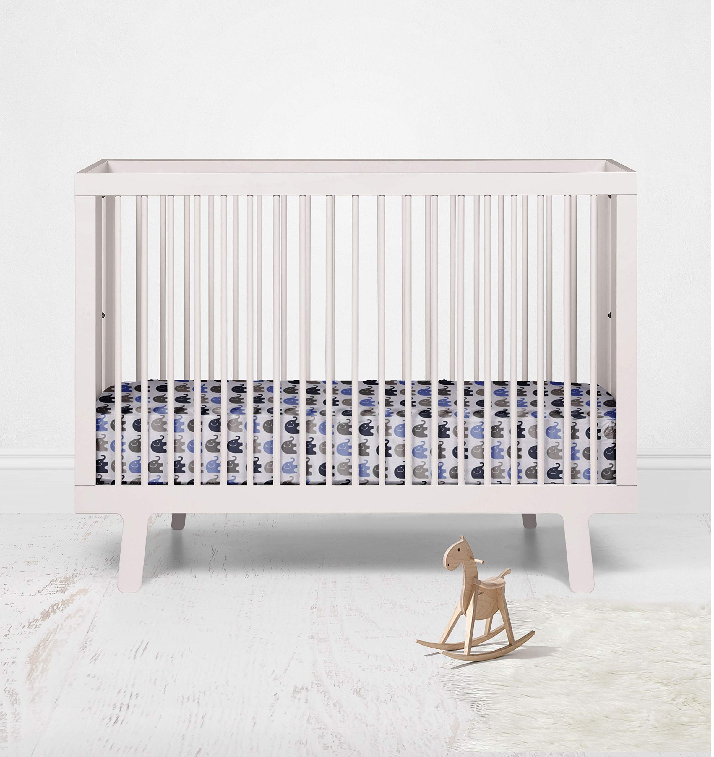 Bacati - Elephant Blue, Navy, Grey 100% Cotton Boys Universal Baby Crib or Toddler Bed Fitted Sheet