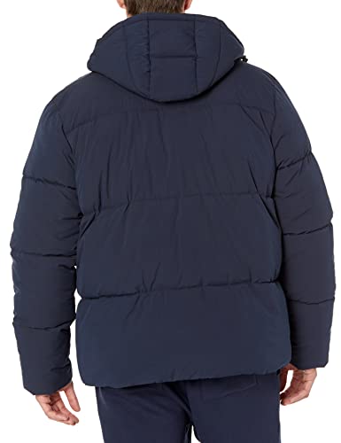 Amazon Essentials Men's Recycled Polyester Mid-Length Hooded Puffer (Available in Big & Tall), Navy, Large
