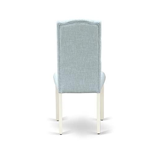 East West Furniture ANCE5-LWH-15 5Pc Dining Set Includes a Small Round Dinette Table and Four Parson Chairs with Baby Blue Fabric, Linen White Finish