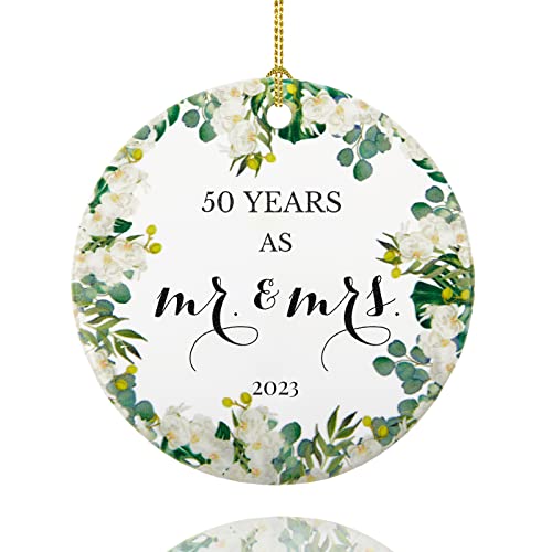 50 Year Anniversary Ornament 2023, 50th Anniversary Collectible Holiday Christmas Ornaments, 50 Years as Mr and Mrs Wedding Anniversary for Parents,Couple, Christmas Tree Ornaments 2023