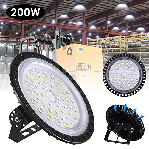 200W UFO LED High Bay Light No Plug, 20000 Lm 6500K Energy Saving and Waterproof Garage Industrial Light for Warehouse Commercial Shop Workshop Factory Lowbay Area Lighting 10Pack