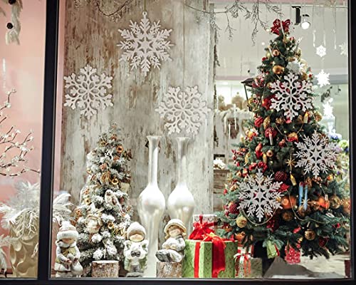 6pcs Large White Snowflakes Ornaments 12β Big Plastic Glitter Snowflake for Winter Indoor Outdoor Christmas Tree Window Room Decorations Giant Craft Snowflakes