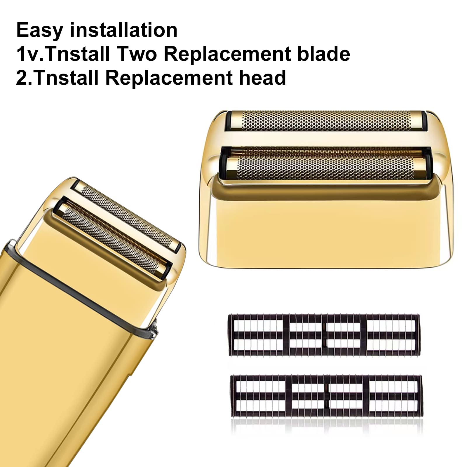2 Pack Professional Replacement Foil and Cutters for BaBylissPRO Barberology Double Foil Shaver, Compatible with BaBylissPRO Barberology FXFS2 Shaver,Gold