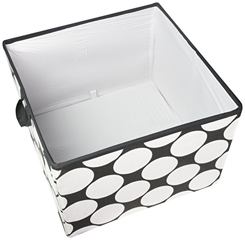 Bacati - Large Storage Tote Dots Pin Stripes Black Neutral 14 x 14 x 10 inches