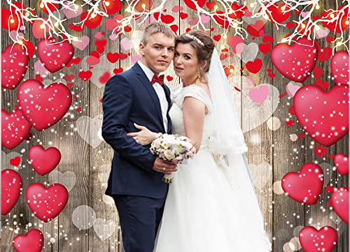CHAIYA 8x6ft Mother's Day Backdrop Rustic Wood Red Love Heart Backdrop Mother's Day Backdrops for Photography Bridal Baby Shower Decoration Banner