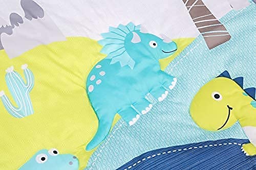 HUPO 4 PC Dinosaur Crib Bedding Sets for Baby Boys,Yellow/Navy Blue Nursery Crib Set Including Crib Skirt/Crib Quilt/2 Crib Sheet