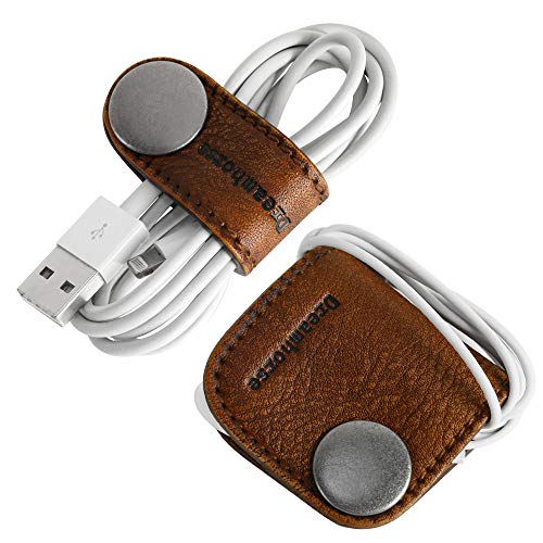 ELFRhino Earphone Organizer Genuine Leather Headphone Headset Earbuds Cord Wrap Winder Cord Manager Cable Winder Holder Keeper Manager Management(Coffee, Pack of 2)