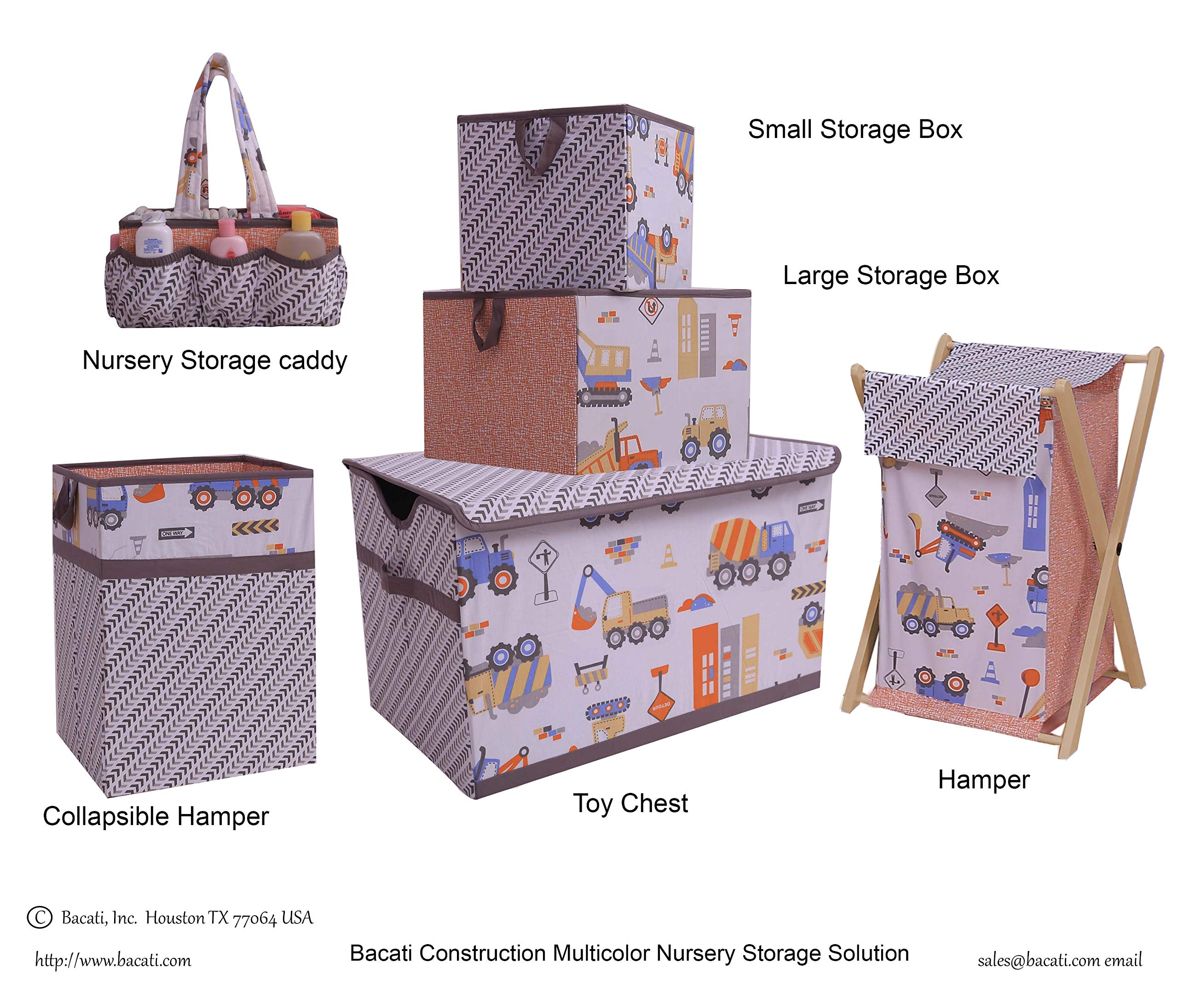 Bacati - Large Storage Tote Construction Yellow/Orange/Grey/Blue Boys 14 X 14 X 10 inches