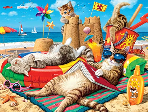 Buffalo Games - Pizza Time Pups - 750 Piece Jigsaw Puzzle & Beachcombers - 750 Piece Jigsaw Puzzle Multicolor, 24" L X 18" W
