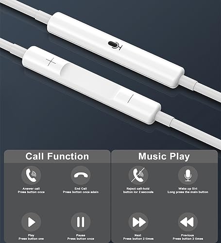 Apple Earbuds for iPhone Headphones Wired, Earphones with Lightning Connector [MFi Certified] Built-in Microphone & Volume Control, Noise Isolating Headsets for iPhone 14/13/12/11/XR/XS/X/8/7/SE-White
